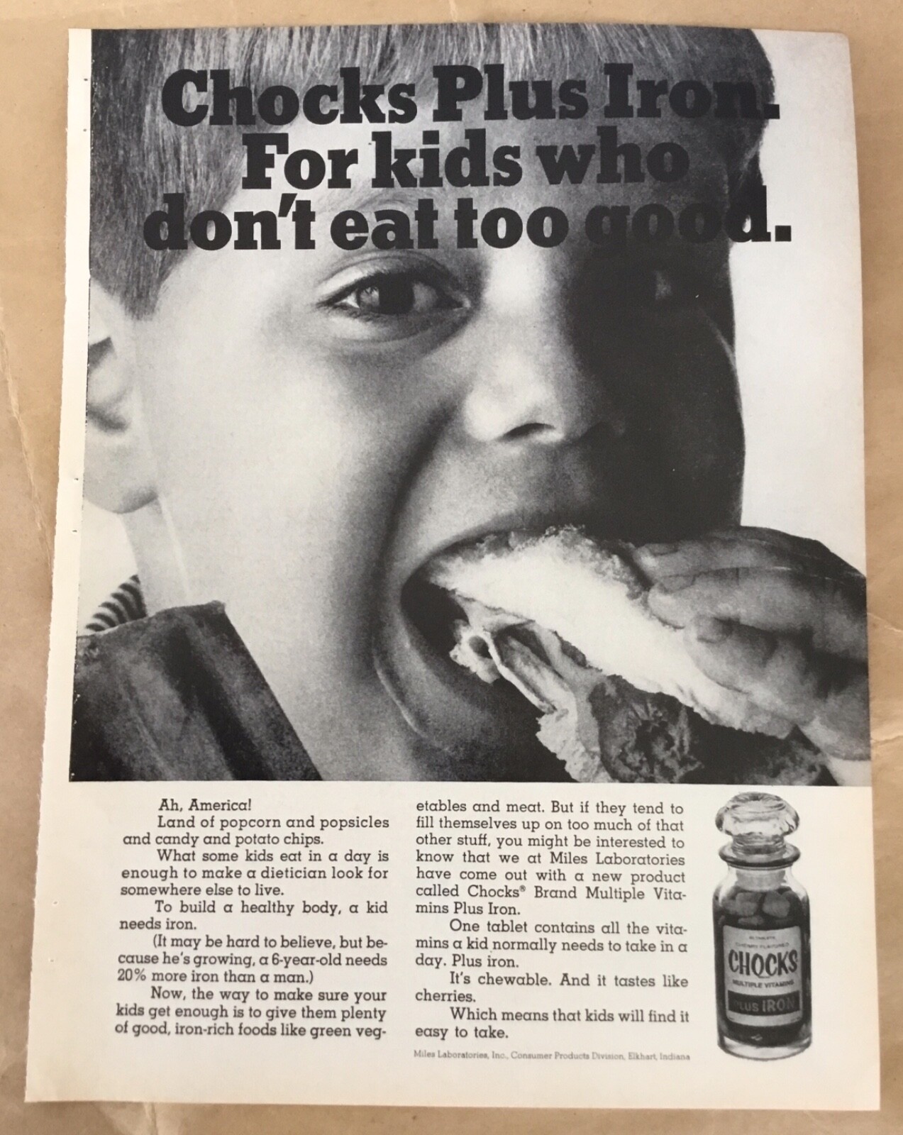 Chocks vitamin supplements 1966 vintage print ad 60s retro art children ...