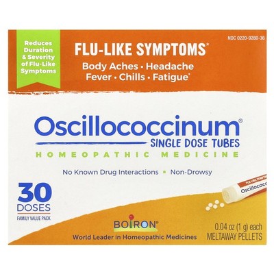 Oscillococcinum, Single Dose Tubes, Flu-Like Symptoms, Ages 2+, 30 ...