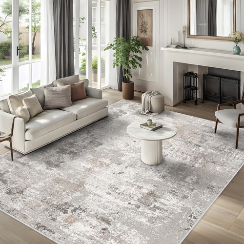 Washable 9x12 Area Rugs - Neutral Modern Abstract Soft Large Area Rugs ...