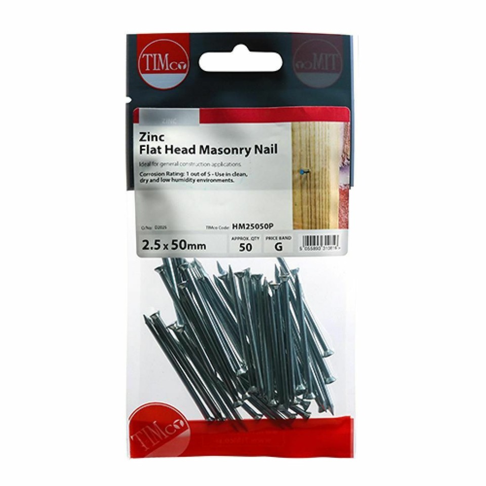 Masonry Nails Concrete Brick Block Wood, Hardened Zinc Flat Head Approx ...