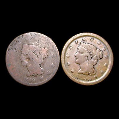 1840 1853 Braided Hair Large Cent Penny ---- Nice Details Coin Lot ...