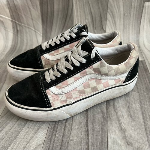 Vans Unisex Old Skool Platform Shoes Black Pink 721454 Check Lace Up M6 ...