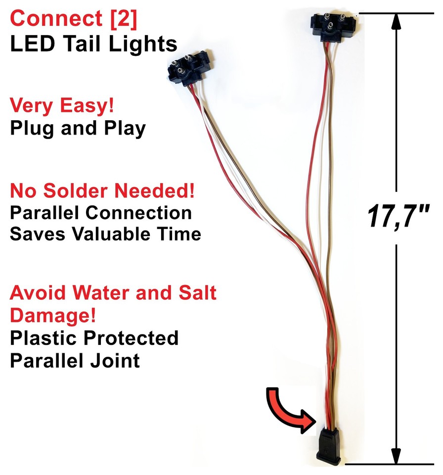 3 Prong Pigtail Harness to Connect 2 Trailer Tail Lights 6" Oval 4 ...