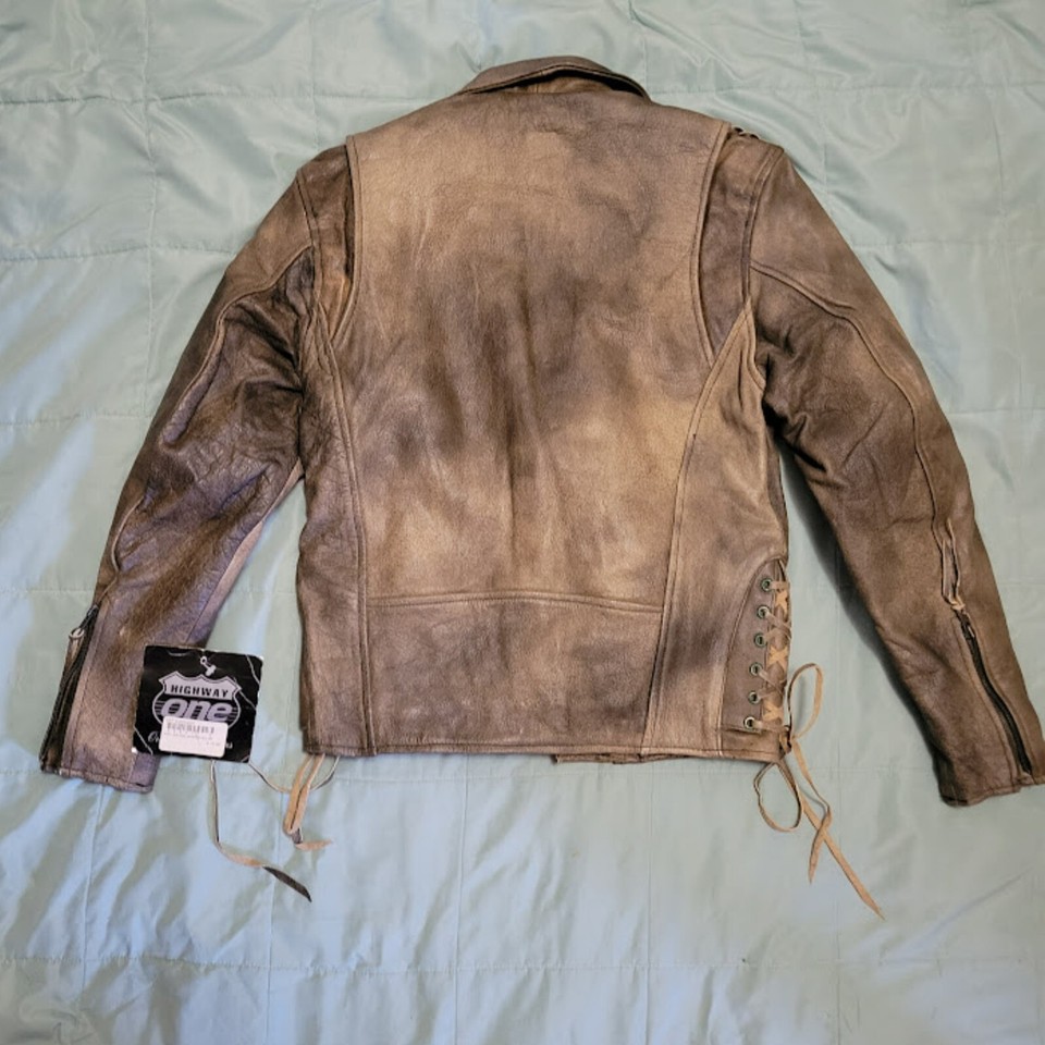 Vintage Highway One Motorcycle Racing 100% Leather Brown Jacket Size ...