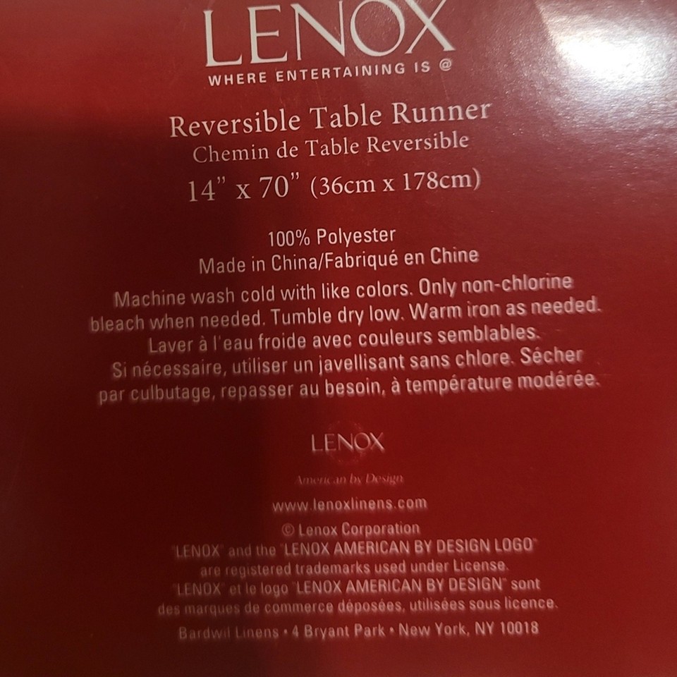 Lenox Holiday Nouveau Quilted Christmas Reversible Table Runner 14x70 ...