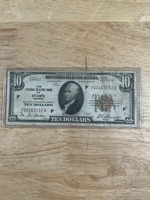 1929 National Currency Circulated 10 Dollar Bill Atlanta GA | eBay