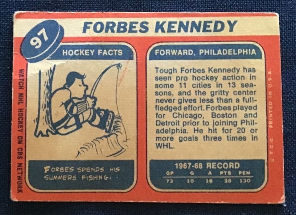 1968-69 TOPPS HOCKEY FORBES KENNEDY FORWARD #97 PHIL FLYERS NOT ...