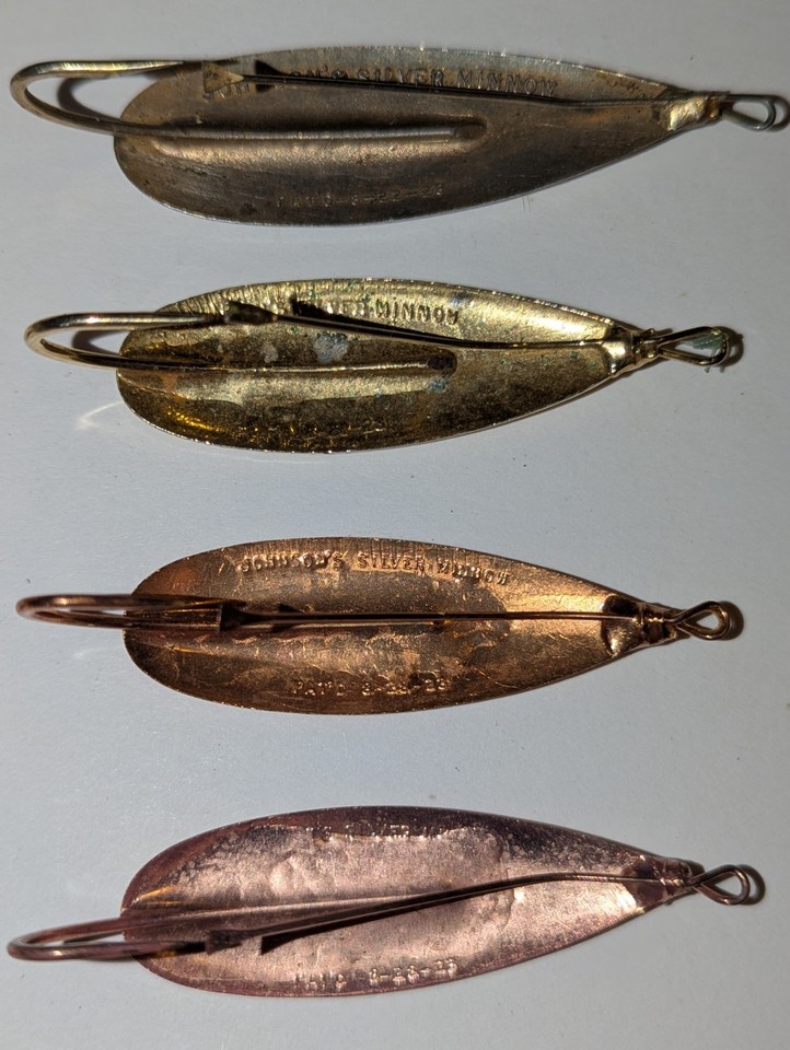 Lot of 9 Johnson's Silver Minnow Weedless Spoon Fishing Lures Bras Gold ...