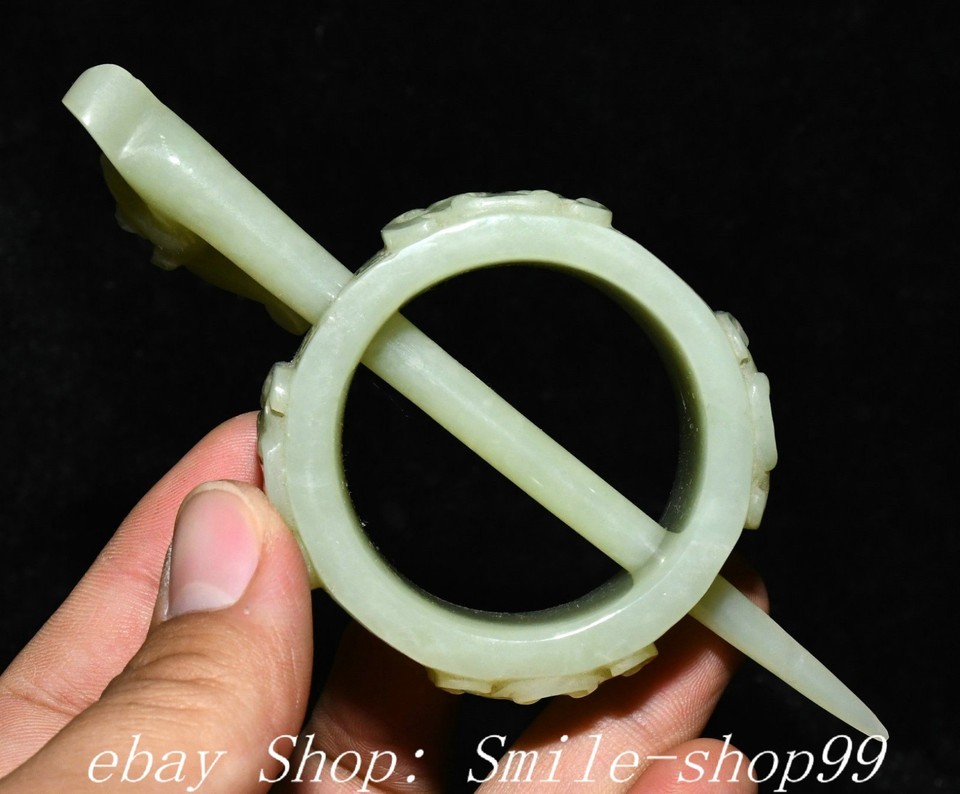 Old Chinese Dynasty Natural Hetian Jade Carve Phoenix Bird Dragon Beast ...