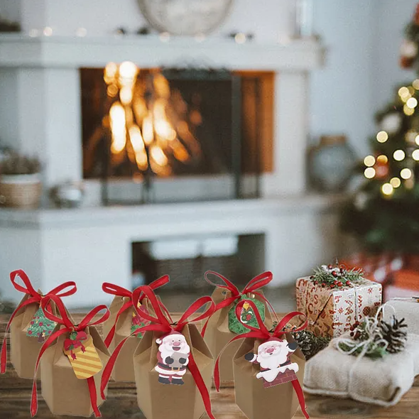 24 Pcs Christmas Gift Boxes With Ribbon And Cards Cartoon Santa Claus ...