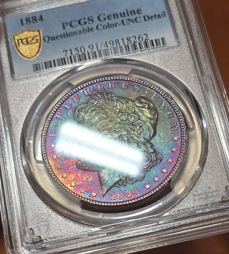 1884 P Morgan Dollar PCGS QC UNC Rainbow Toned Monster Neon Electric ...