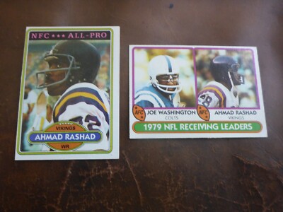2 Topps 1980 NFL Cards Ahmad Rashad #467 WR Vikings & Recieving Leaders ...