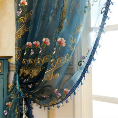 Modern Floral Embroidery Net Curtains Fabric Lace Tulle Sheer Panel ...