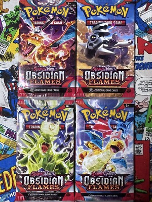 Pokemon (4) Sealed Packs Scarlet & Violet: Obsidian Flames Complete Art ...
