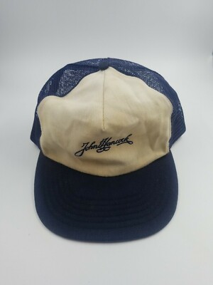 JOHN HANCOCK Vintage Trucker Hat cap Navy embroidered Snapback Made in ...