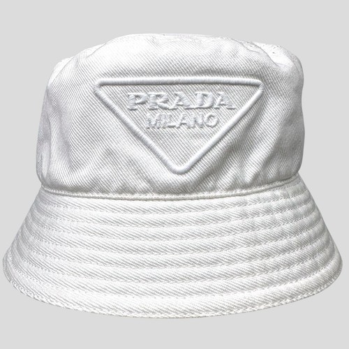 Prada 2022 Embroidered Cotton Triangle Logo Bucket Hat - L | eBay