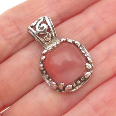 925 Sterling Silver Vintage Real Rose Quartz Swirl Oxidized Charm ...