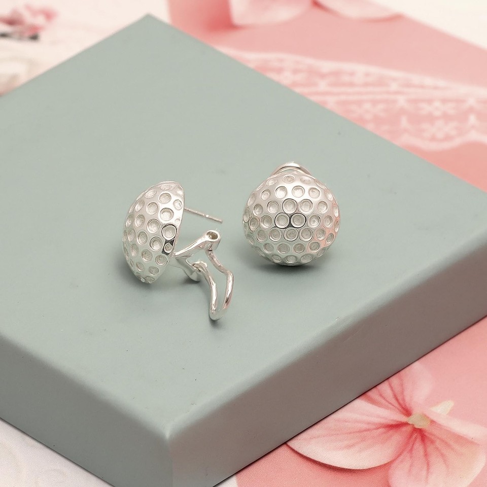Valentine s Gifts 925 Sterling Silver Golf Ball Omega Back Earrings for ...