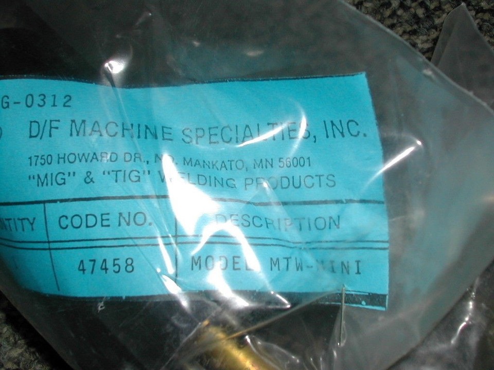 D/F MACHINE SPECIALTIES WELDING TORCH MTW-MINI WATER COOLED MIG GUN NEW ...