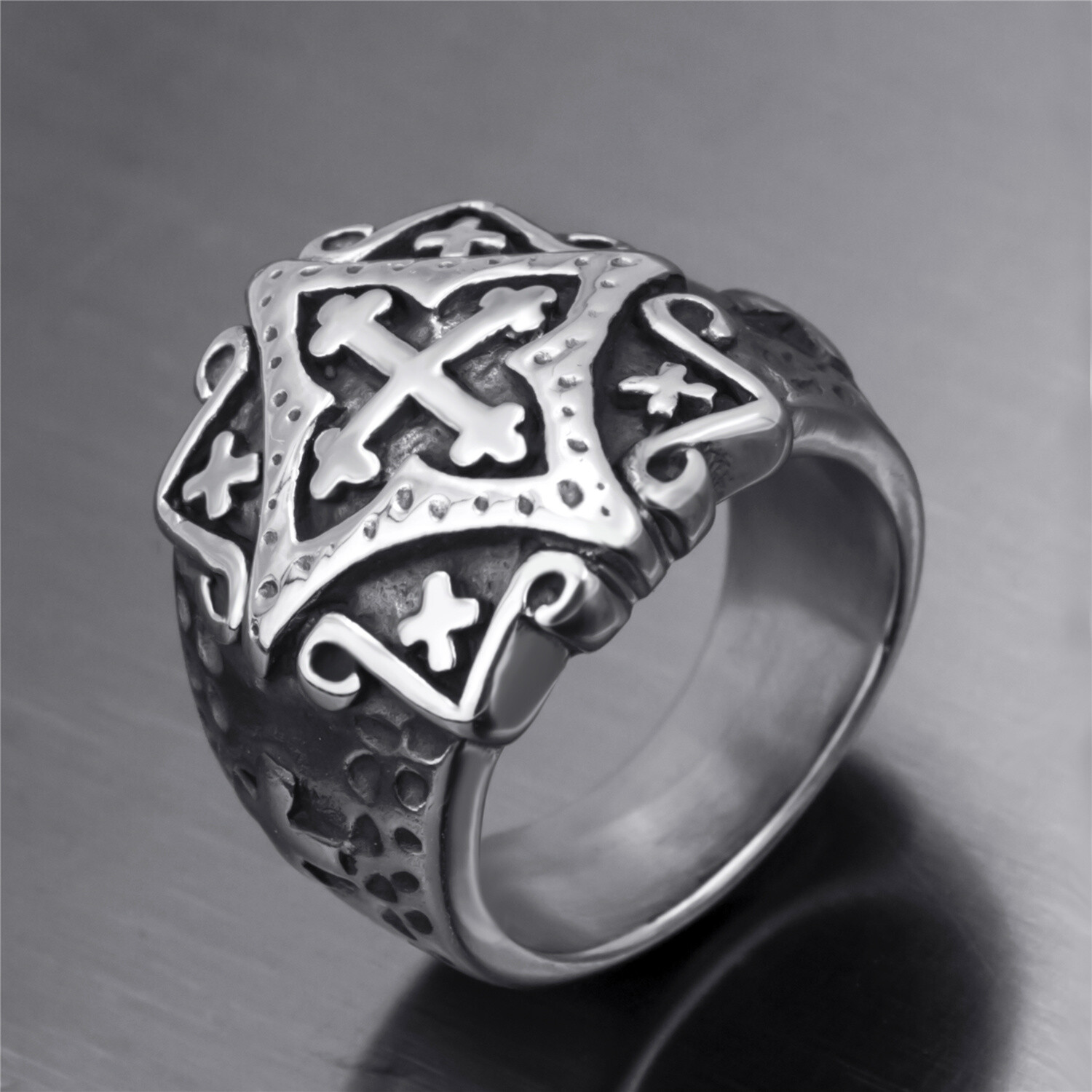 Vintage Silver Coptic Christian Cross Solid Stainless Steel Shield Ring ...