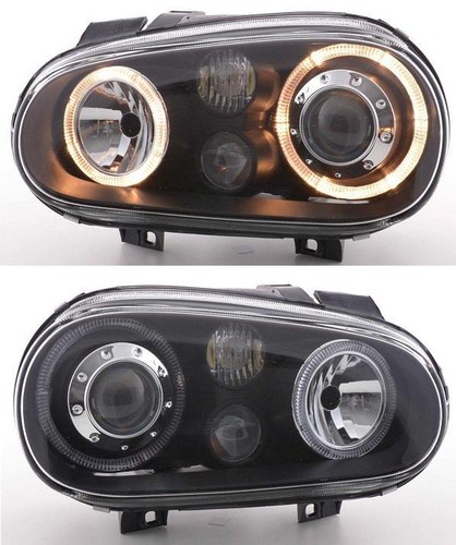 VW Golf Mk4 98-04 Black Twin Angel Eye Projector Headlights with FOG by ...