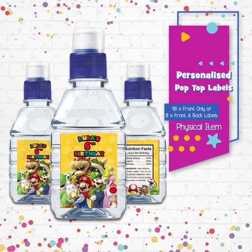 PRINTED SUPER MARIO BROTHERS Personalised Pop Top Labels Stickers Party ...