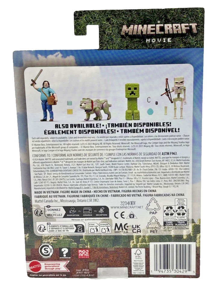 Minecraft Movie STEVE Jack Black w Iron Sword Satchel & Chicken Leg 4 ...