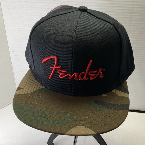 Fender Guitars Spaghetti Logo Black and Camo Flatbill Snapback Hat Cap NWT 885978447626| eBay