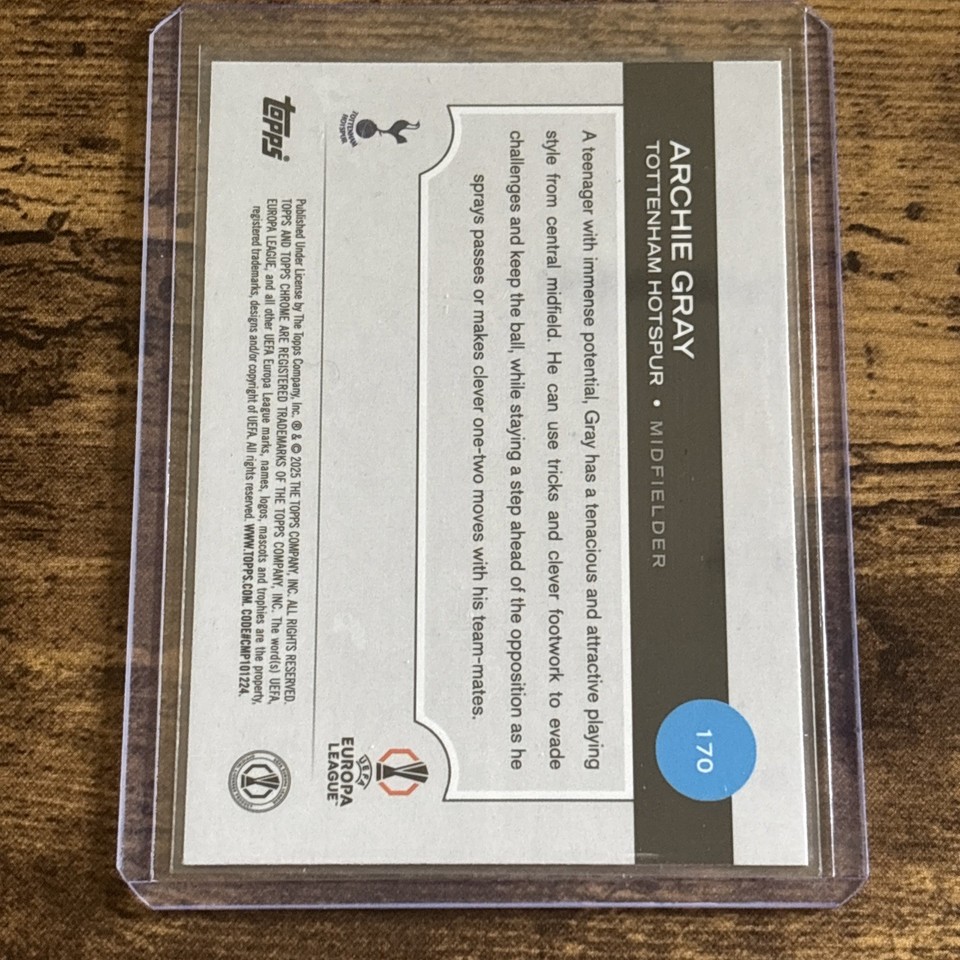 2024-25 Topps Chrome UEFA ARCHIE GRAY Base Rookie Card #170-TOTTENHAM ...