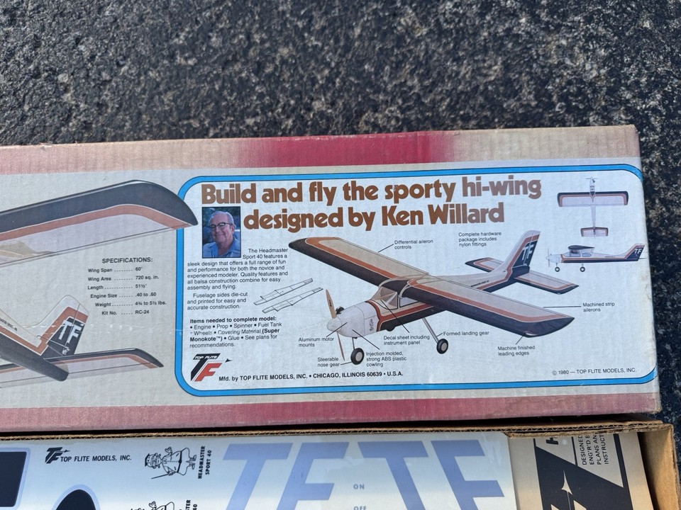 Top Flight Headmaster Sport 40 RC Model Airplane Kit NOS 60” Kit # RC ...