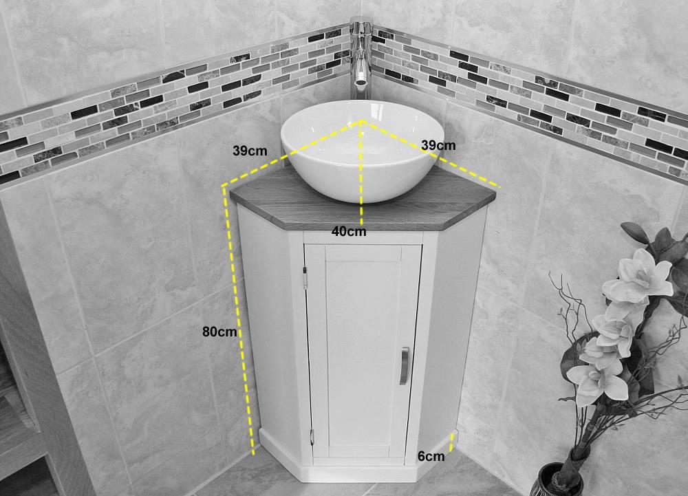 Bathroom Vanity Corner Unit | Oak Sink Cabinet | Ceramic Basin Tap ...