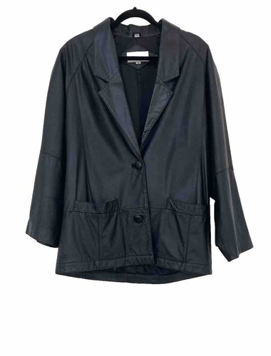 Women’s Black Leather Jacket Two Button Blazer Coat Size Small Lisa ...
