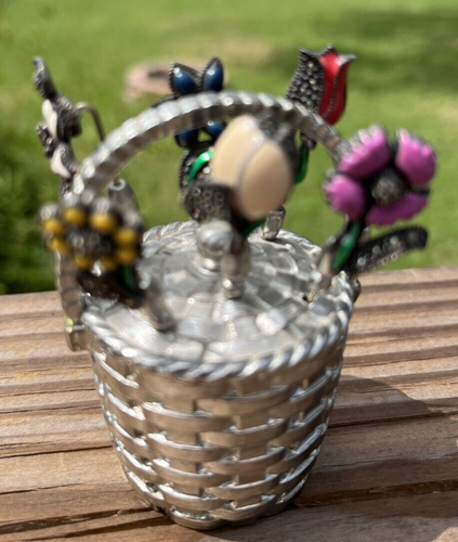 Vintage Judith Jack Sterling Silver Basket w/ Flower Stick Hat Pins ...