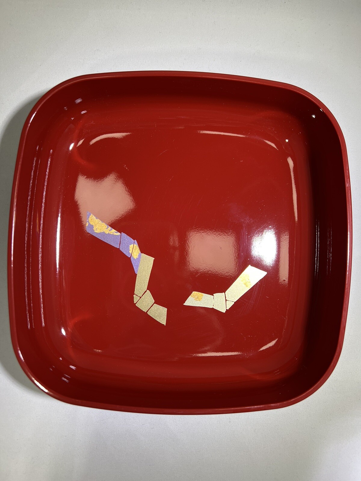 vintage Square Japanese vermilion red bowl knot design w/ gold foil art ...
