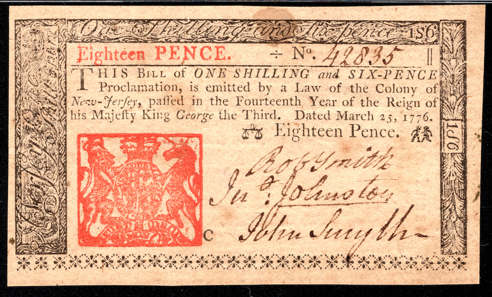 New Jersey Colonial Note Fr#NJ-176 March 25, 1776 18d PMG 64 | eBay