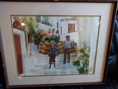 ORIGINAL ART WORK PAINTING. BY LOU ZUKOR. WATERCOLOR. "MYKONOS" SIGNED ...