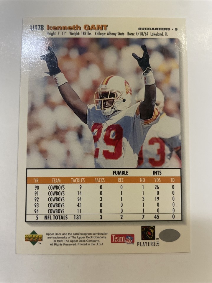 1995 Upper Deck CC Kenneth Gant Autographed Card #U178 Buccaneers A-317 ...
