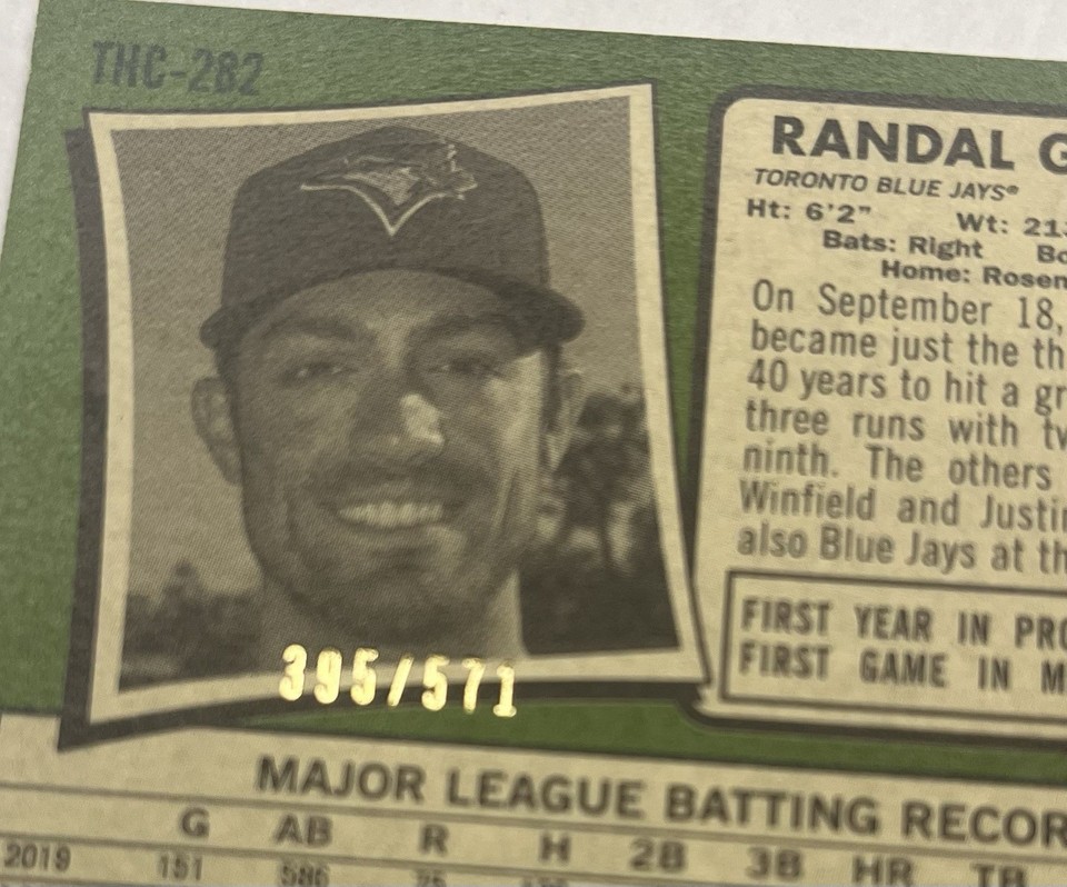 Randal Grichuk 395 /571 2020 Topps Heritage #THC-282 Chrome Refractor ...