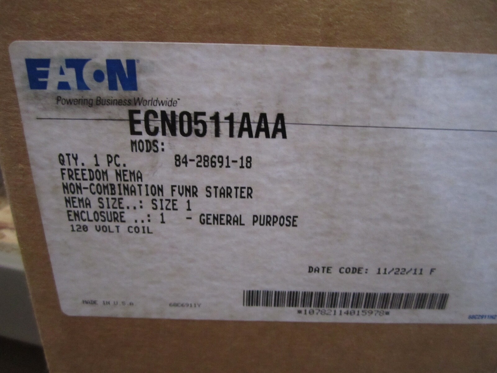 NEW EATON MAGNETIC STARTER SIZE 1 ECN0511AAA | eBay