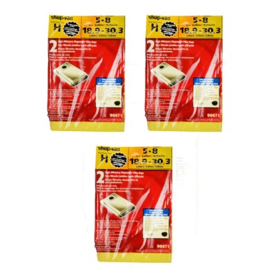 Fits For Shop Vac NEW Type H Filter Bags 5-8 Gallon Fine Filtration - 6 ...