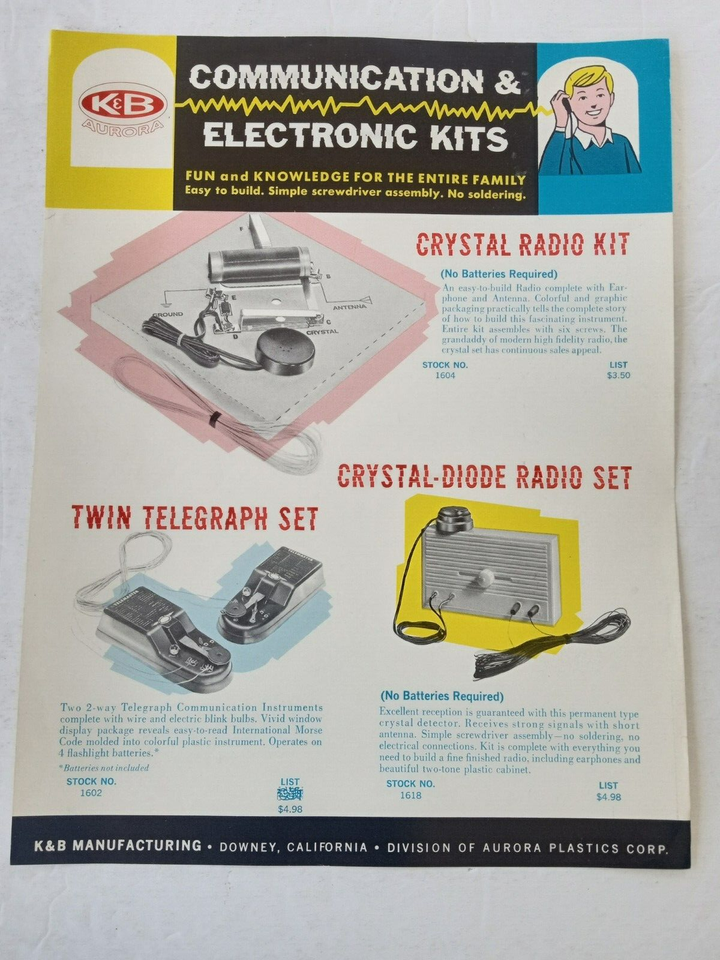 K&B AURORA 1959 Crystal Diode / Crystal Radio Kits & Twin Telegraph Set ...