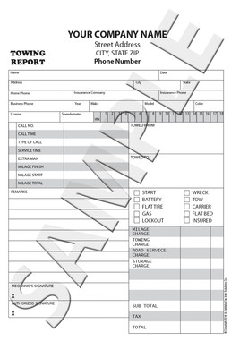 100 Custom Carbonless Towing Register Report Form / Invoice | eBay
