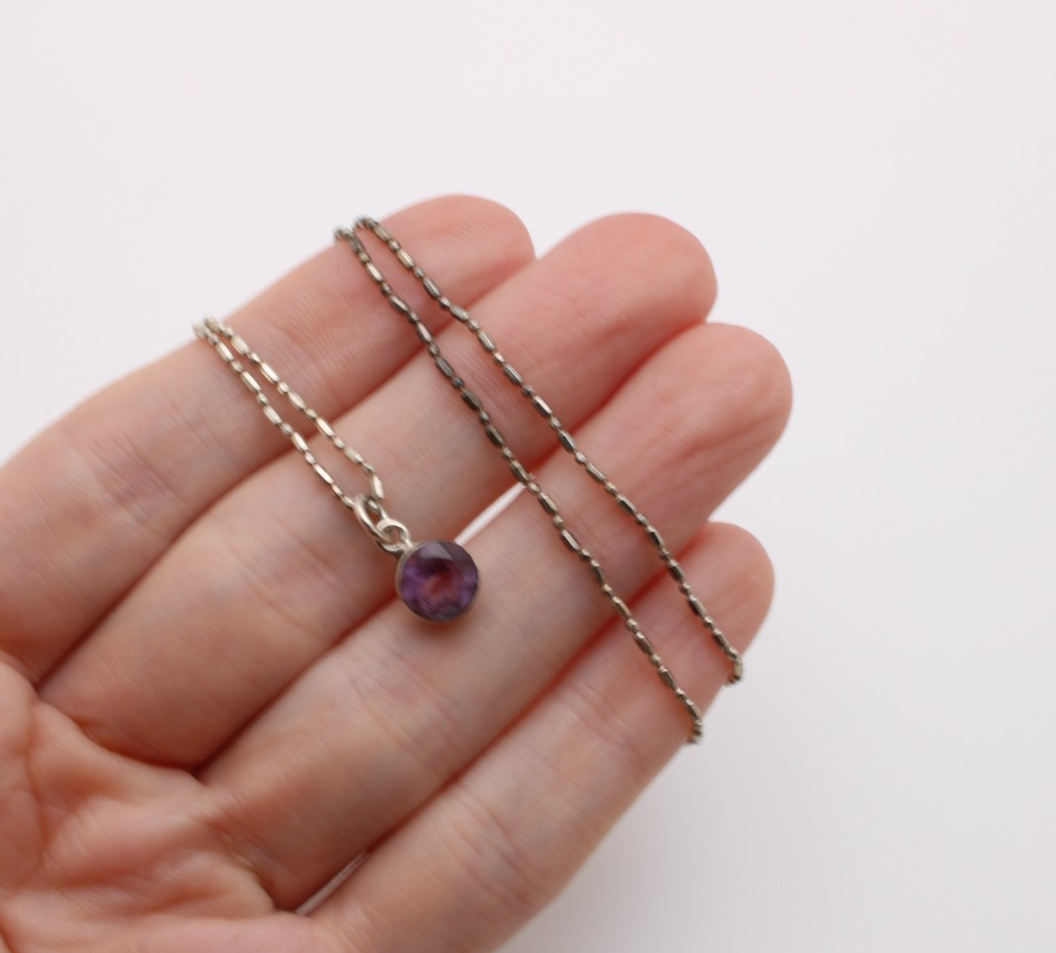 Vintage 925 Sterling Silver Amethyst Dot Stone Ball & Barrel Chain ...