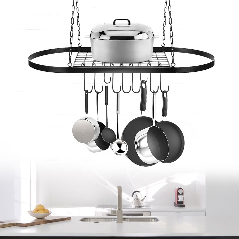 Pot & Pan Rack Ceiling Mounted kitchenware Holder Hanging Storage Shelf ...