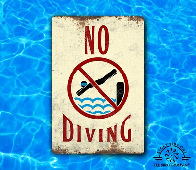 New Metal Pool sign 12"x18" Aluminum Outdoor No Diving Poolside decor ...