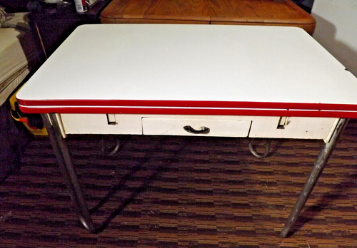 Vintage Porcelain Enamel Top Kitchen Extension Retractable Leaf Table ...