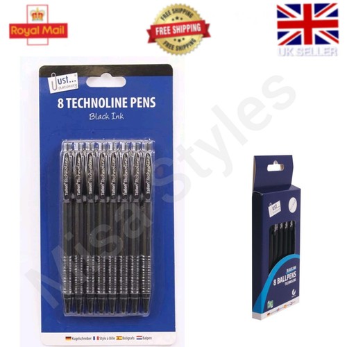 8 PACK BLACK INK PENS SMOOTH WRITING HANDWRITING OFFICE BIRO BALLPOINT ...