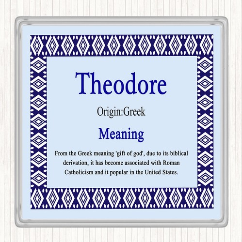 Theodore Name Meaning Drinks Mat Coaster Blue | eBay