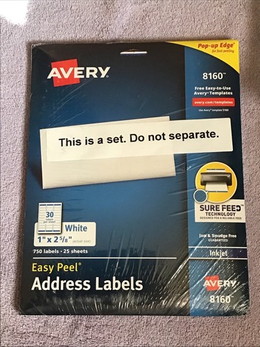 Avery Easy Peel Inkjet Address Labels 1"x 2 5/8" White 25/Sheet 8160 2 ...