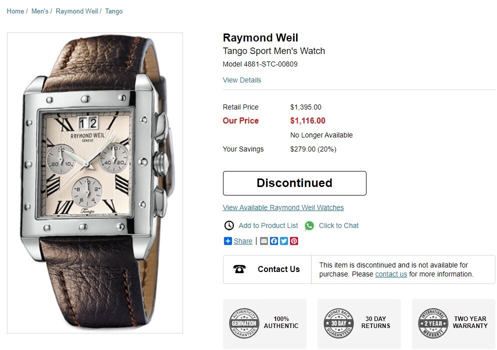 Raymond Weil Men's 4881-STC-00809 Tango Chronograph Rectangular Ste | eBay